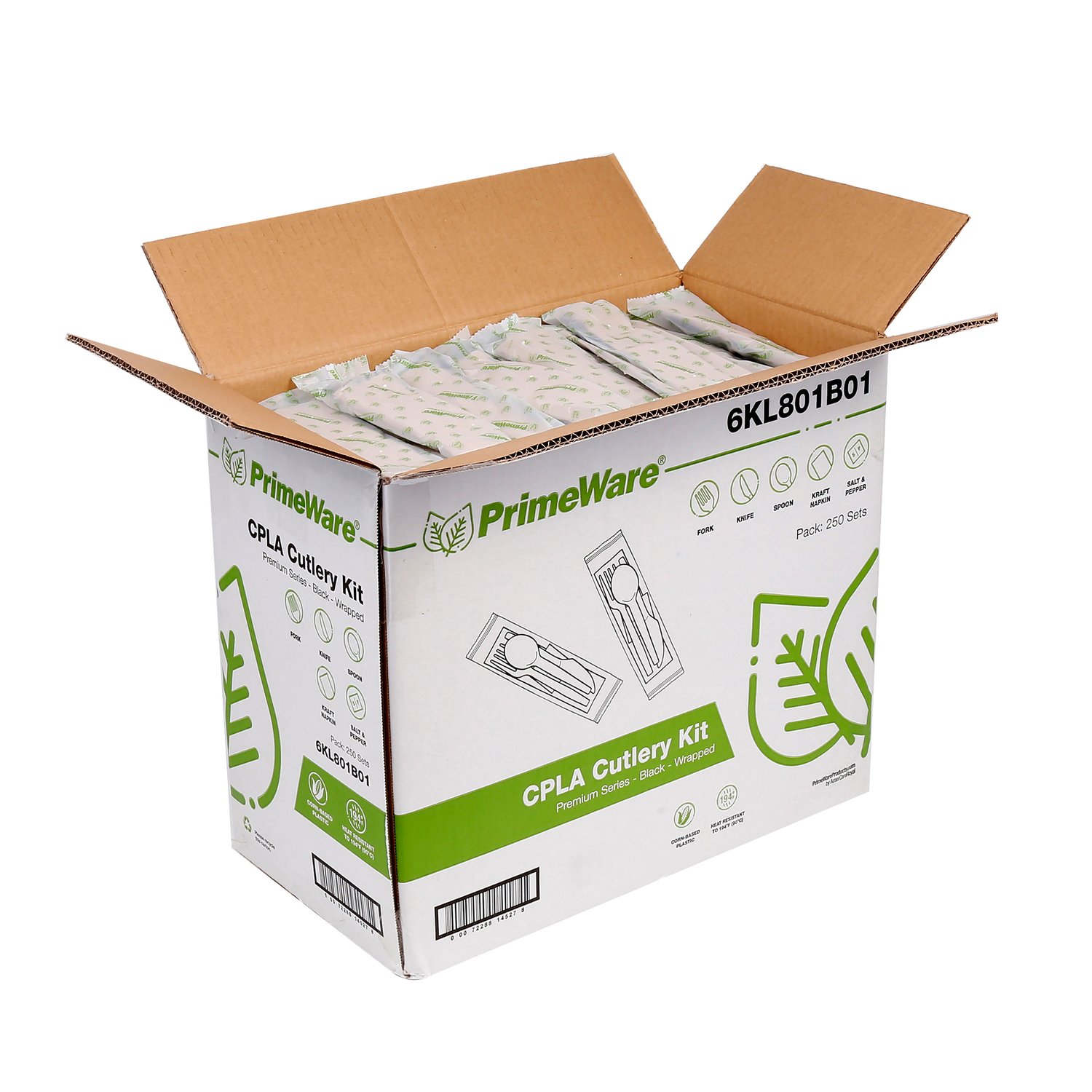 AmerCare Royal Primeware Compostable CPLA Black Cutlery Meal Kit 6KL801B01