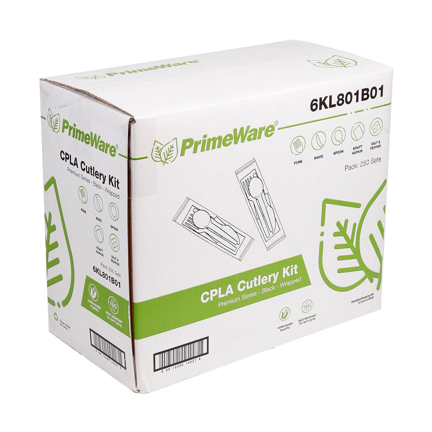 AmerCare Royal Primeware Compostable CPLA Black Cutlery Meal Kit 6KL801B01