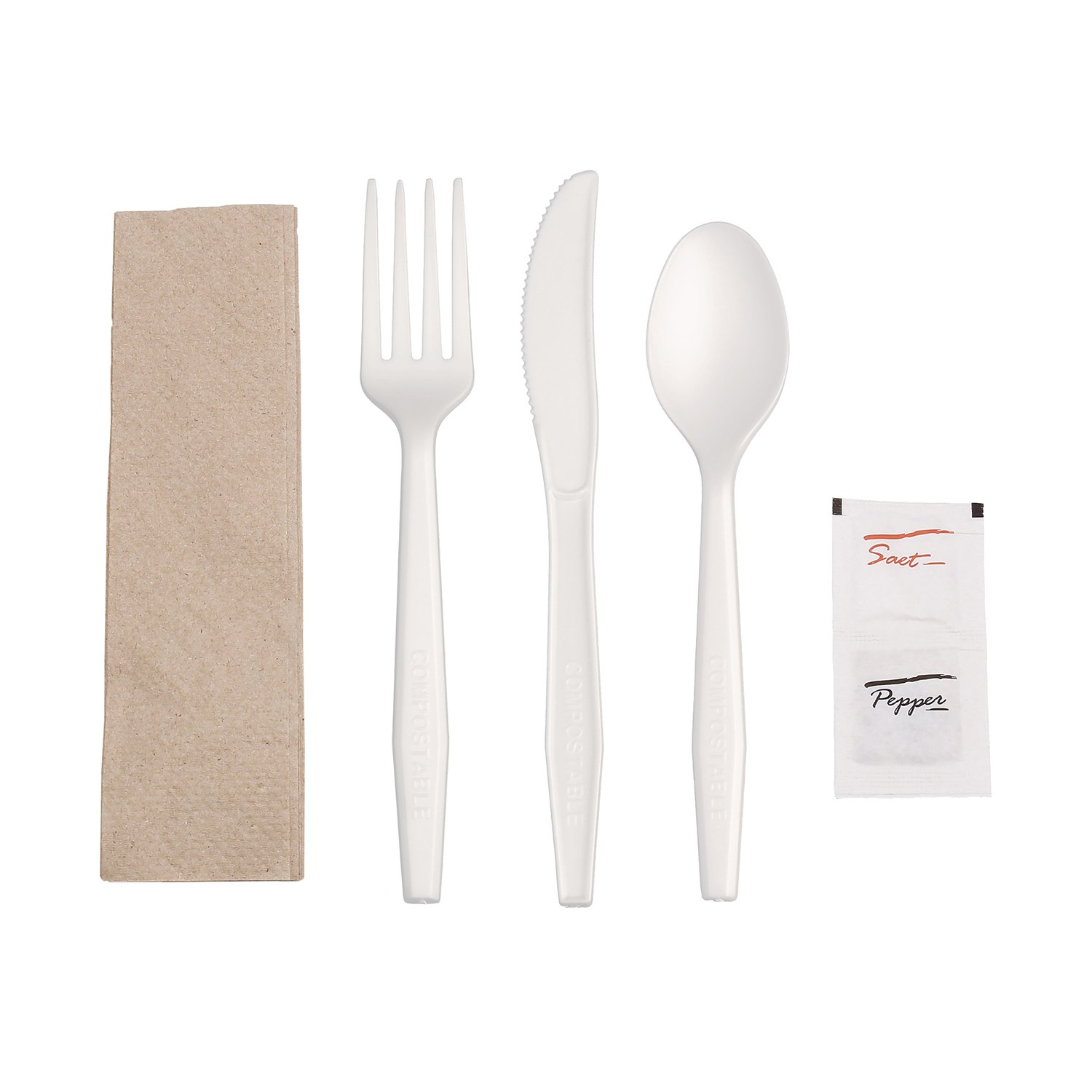 AmerCare Royal Primeware Compostable CPLA White Cutlery Meal Kit