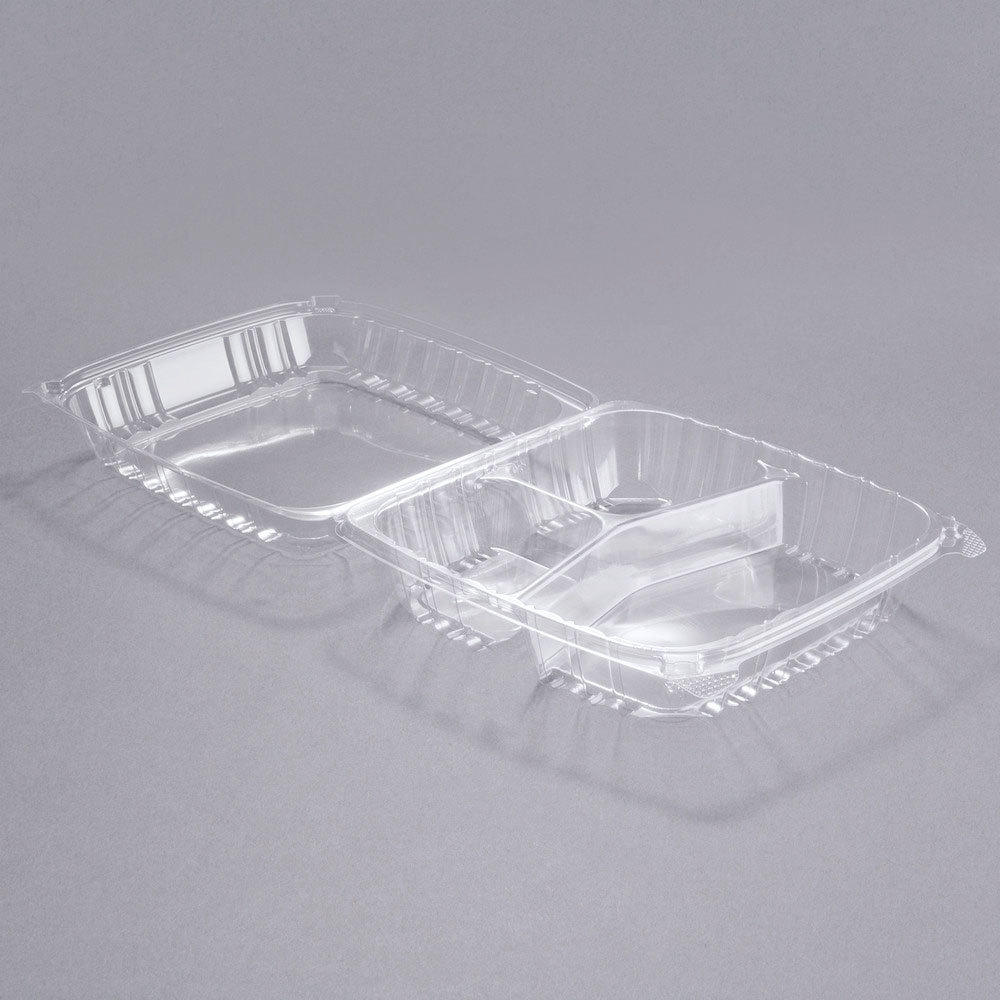 Dart Large ClearSeal 3 Compartment Hinged Lid Plastic Container C95PST3