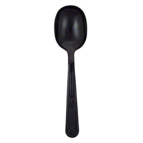 Emerald Heavy Weight Black Plastic Soup Spoon - 1000/Case