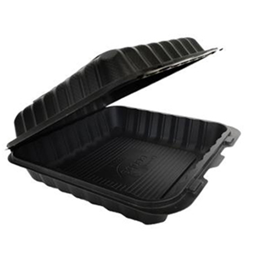 Ecopax Pebble Box MFPP Black 1-Compartment Hinged Container 8″ x 8″ x 3″