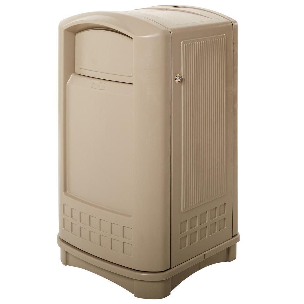 Rubbermaid FG396400BEIG Plaza Beige Container with Side Opening 50 Gallon