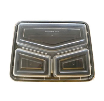 GD 42 oz. Black/Clear 3-Compartment Rectangular Microwavable Heavy ...