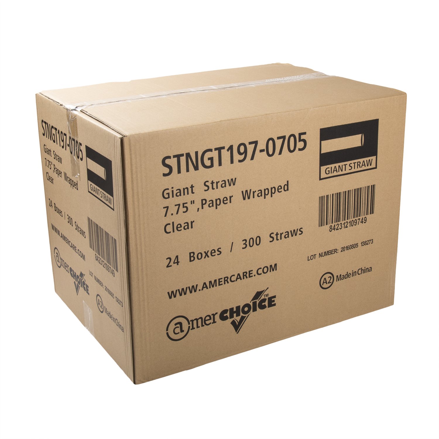 AmerCare Royal 7.75", Giant Clear Wrapped Plastic Straw STNGT1970705