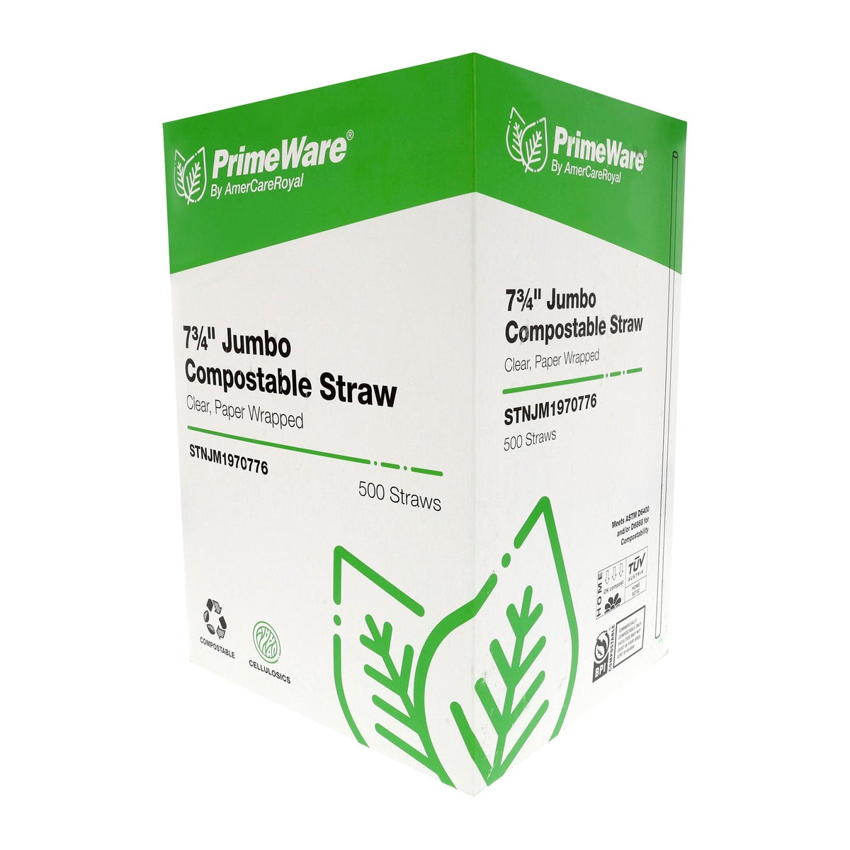 AmerCare 7.75", Jumbo Clear Paper Wrapped Compostable Cellulosic Straw ...