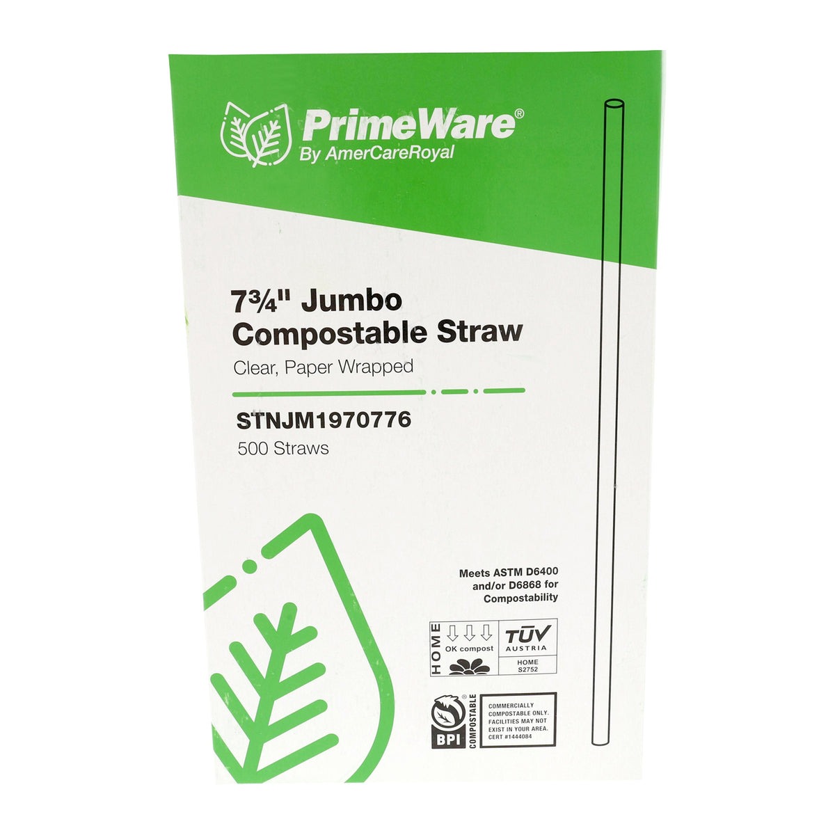 AmerCare 7.75", Jumbo Clear Paper Wrapped Compostable Cellulosic Straw ...
