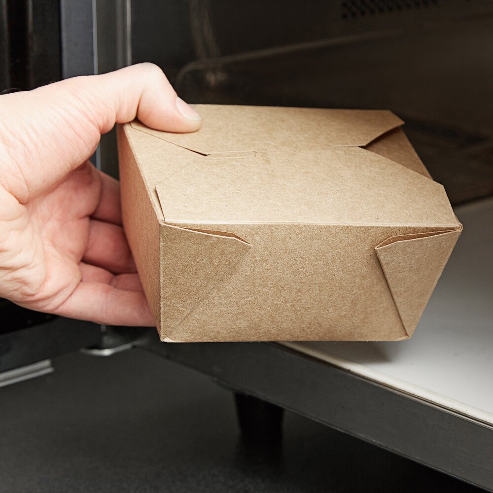 Eco-box 4 3/8" x 3 1/2" x 2 1/2" Kraft Microwavable Folded Paper #1 ...