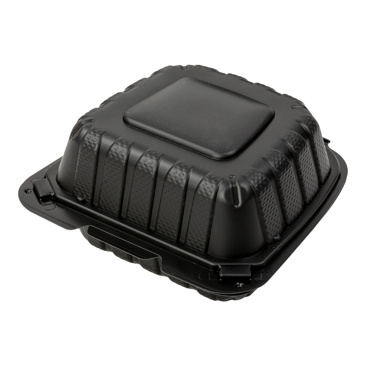 6" x 6" x 3" Microwavable MFPP 1-Compartment Black Hinged-Lid Takeout ...