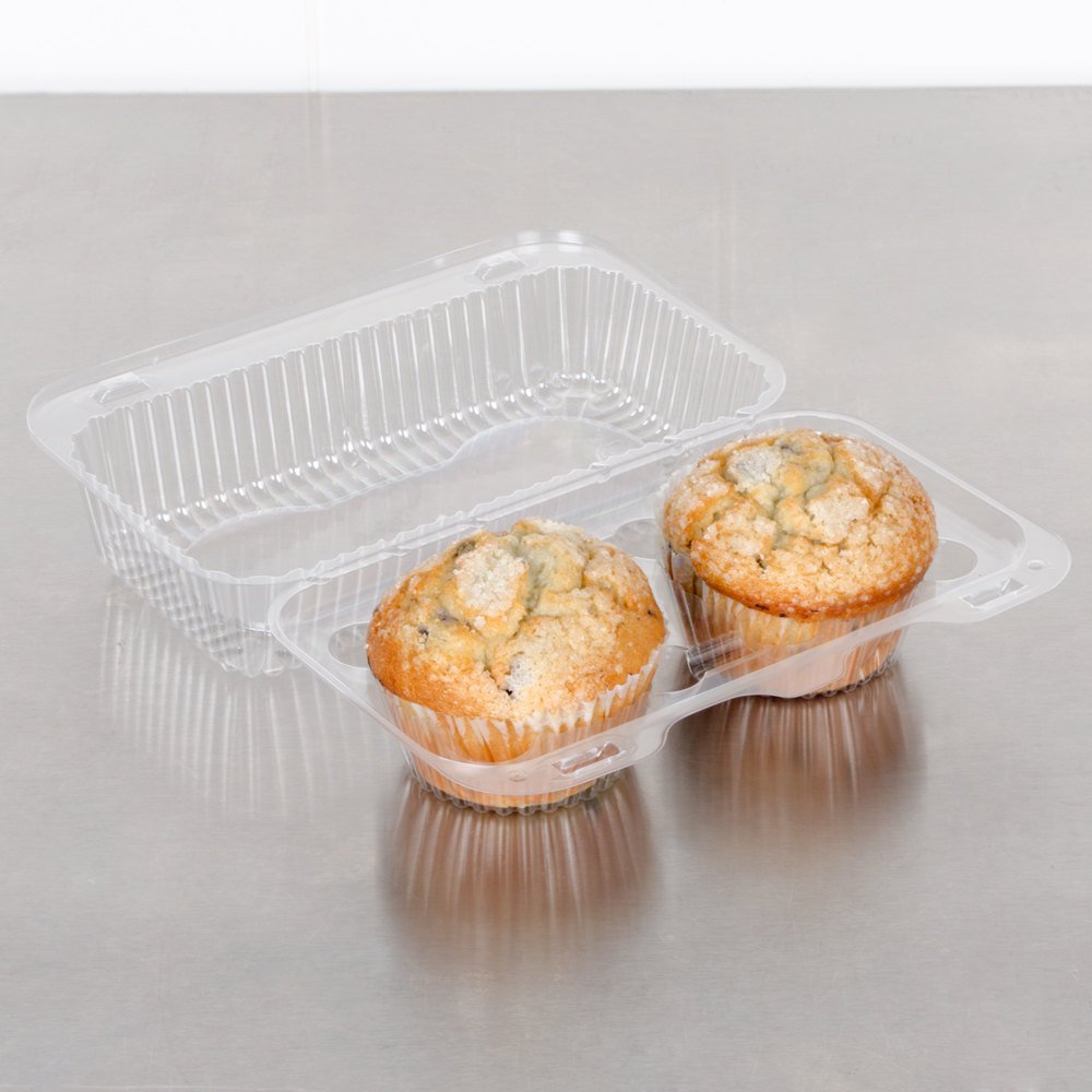 Polar Pak 2 Compartment Hinged Clear Muffin Takeout Container 02126