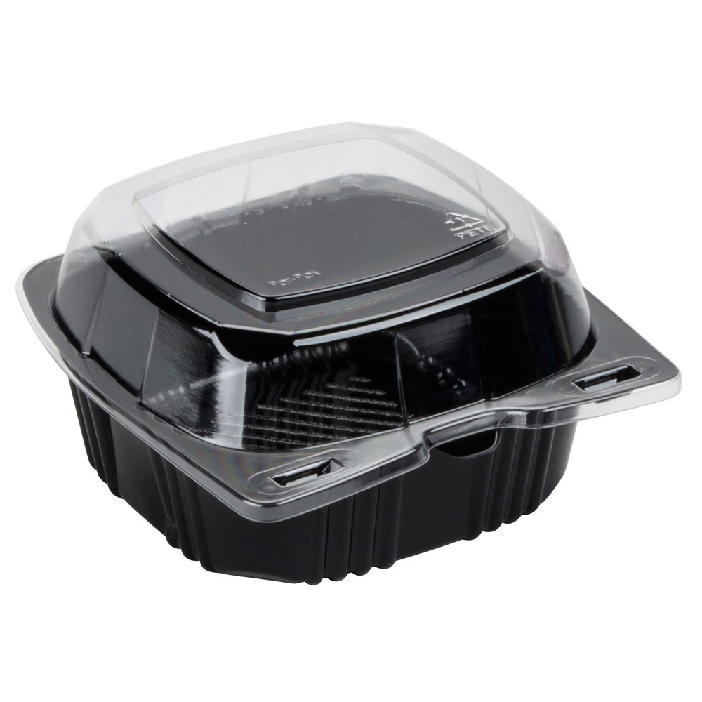 Polar Pak 29567 5" x 5" PET Black and Clear Hinged Take-out Container