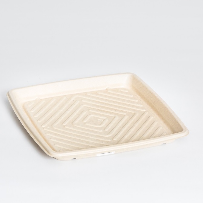 Sabert TerraPac 12" Square Pulp Platter Natural 49112F025N