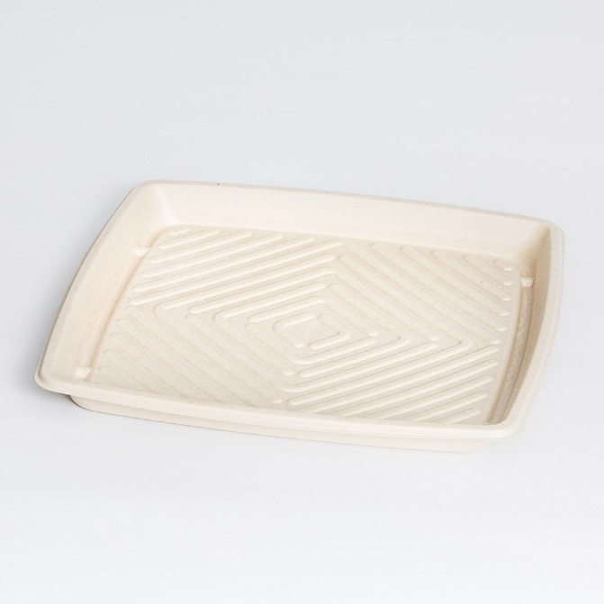 Sabert TerraPac 16" Square Pulp Platter Natural 49116F025N