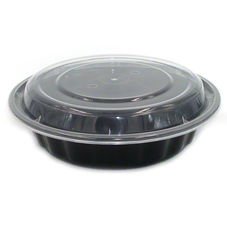 24 oz. Black 7 1/2" Round Microwavable Heavy Weight Container with Lid