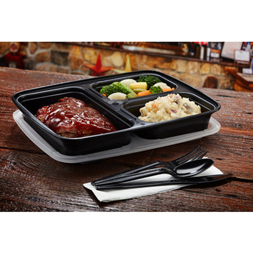 Kari-Out 32 oz 3 Compartment Microwavable Combo-Black Container