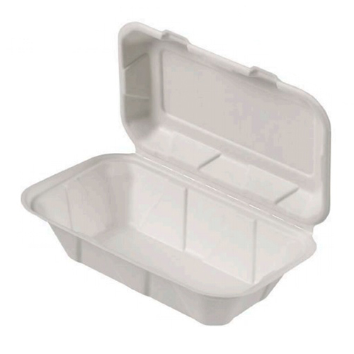 Bridge-Gate Compostable White Hoagie Hinged Container